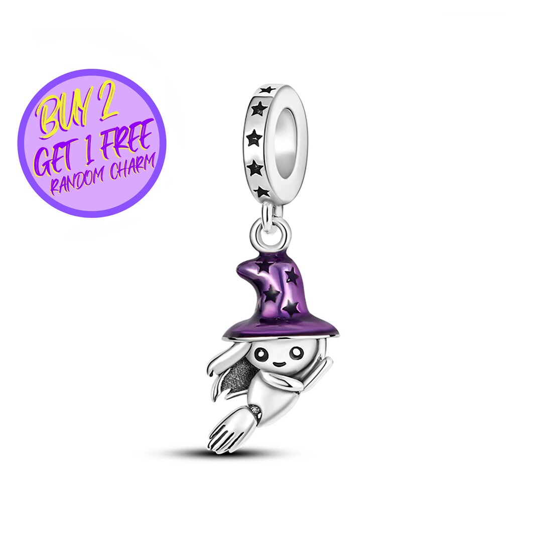 Witches Broom Dangle Charm for Bracelet, Purple Witch Charm, Halloween ...