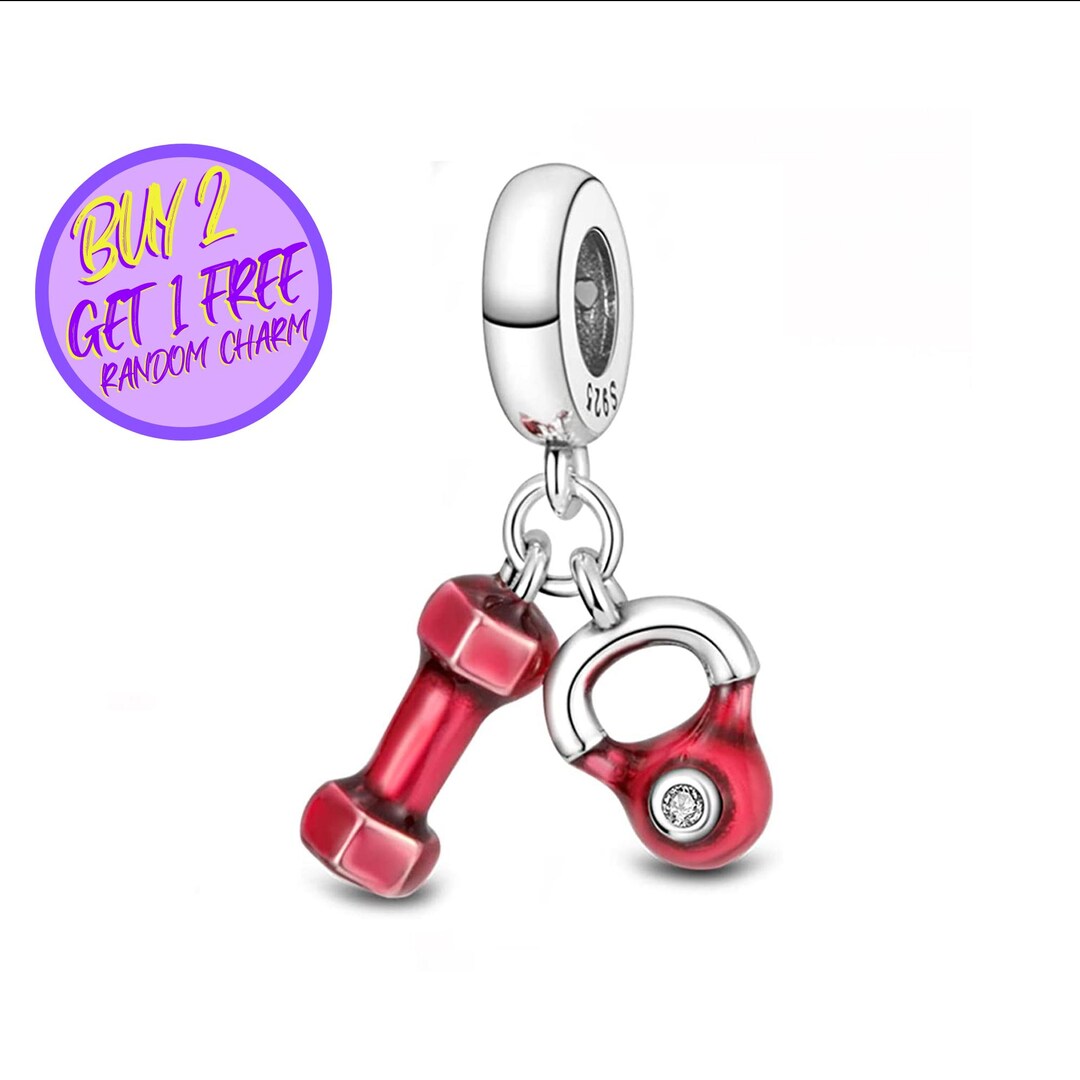 Dumbbell Charm for Bracelet, Sport Charm, Dangle Charm, Sterling Silver ...