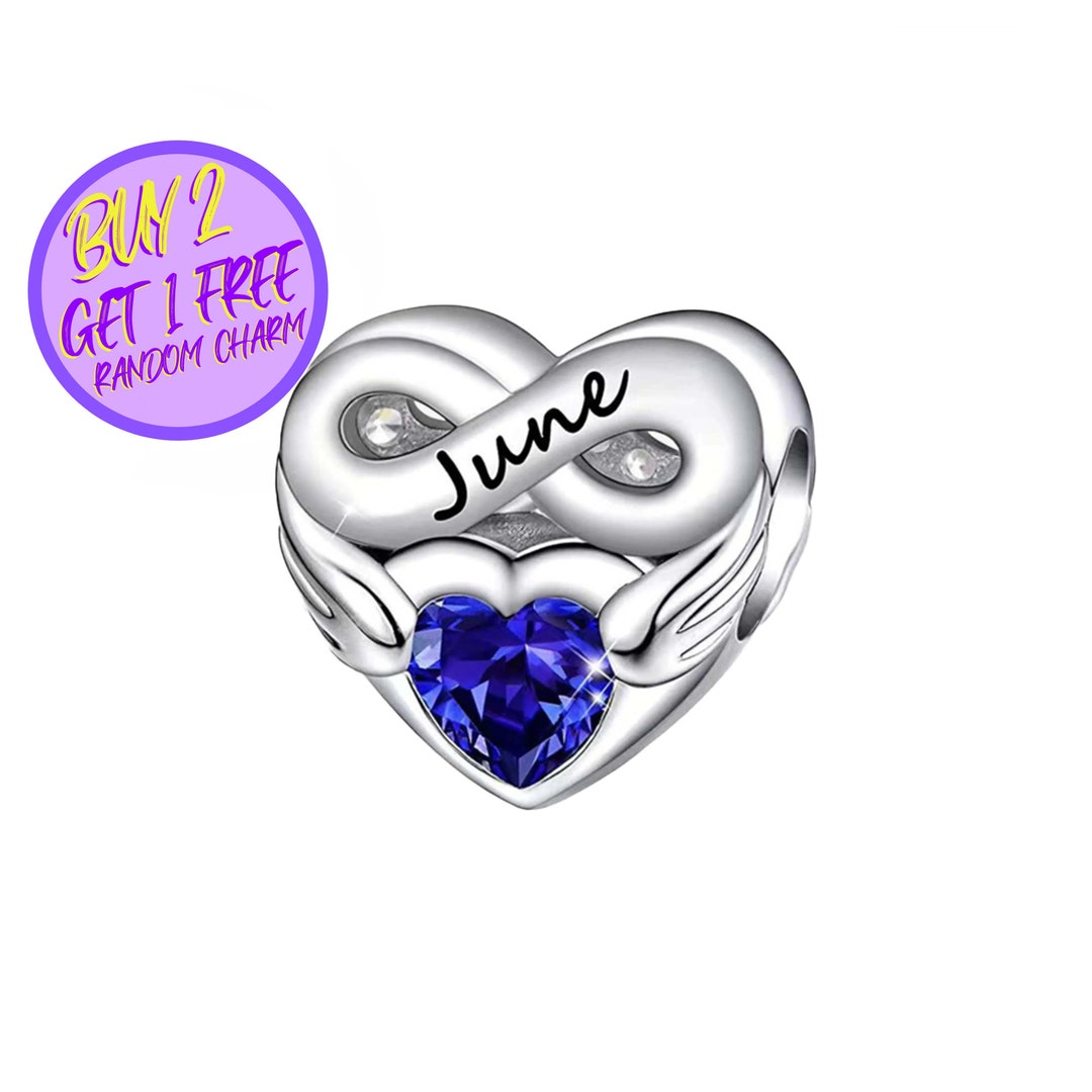 June Heart Infinity Birthstone Charm for Bracelet, June Charm, Infinity ...