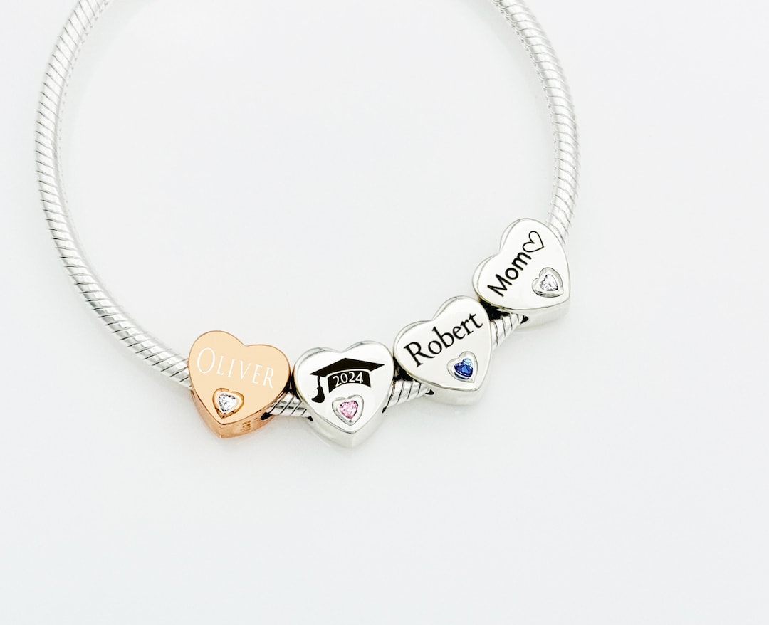 Personalized Heart Charm for Bracelet, Custom Heart Charm, Heart Charm ...