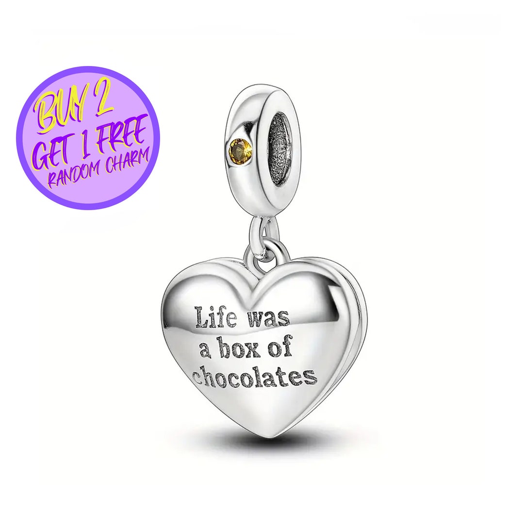 Life Was A Box of Chocolate Charm for Bracelet, Heart Charm, Sterling ...
