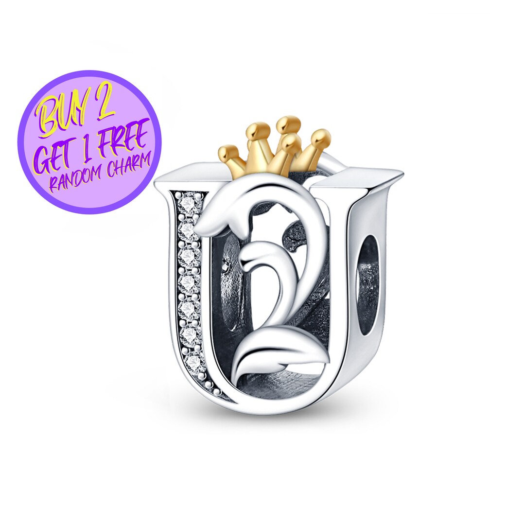 Crown U Letter Charm for Bracelet, U Letter Charm, Crown Letters Charm ...