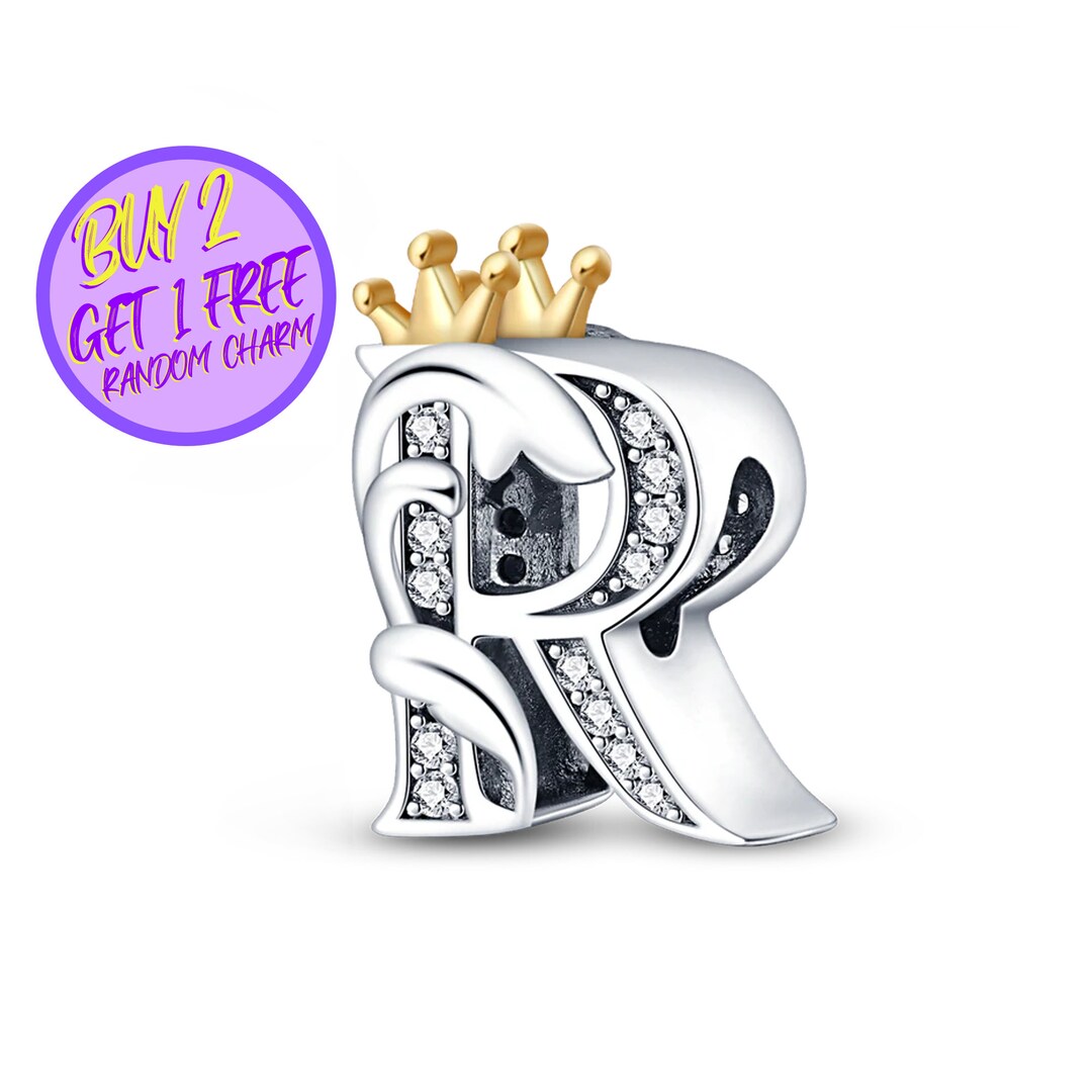 Crown R Letter Charm for Bracelet, R Letter Charm, Crown Letters Charm ...