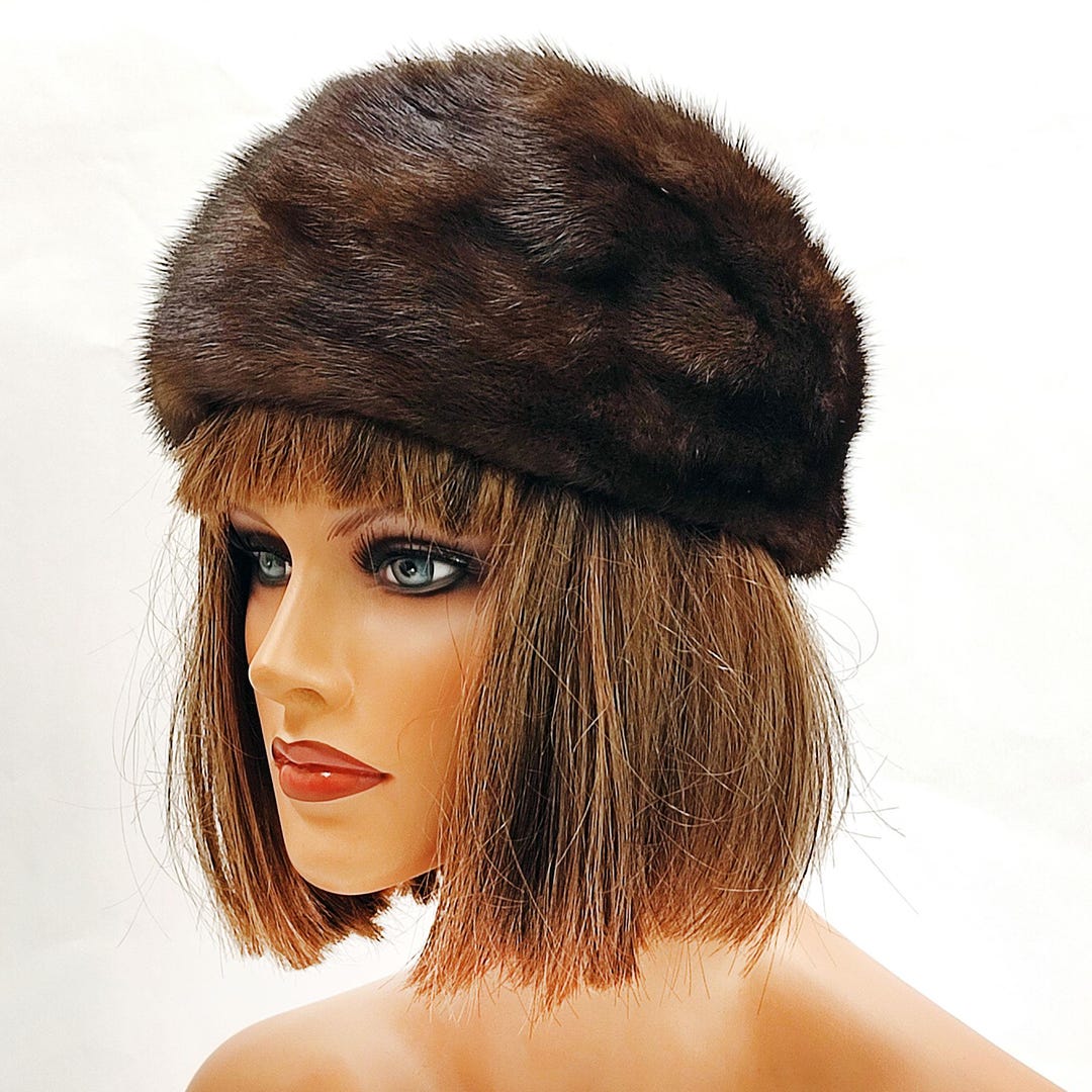 Vintage Real Mink Fur Vintage Hat 70s, Stylish Unworn Warm Dark Brown ...