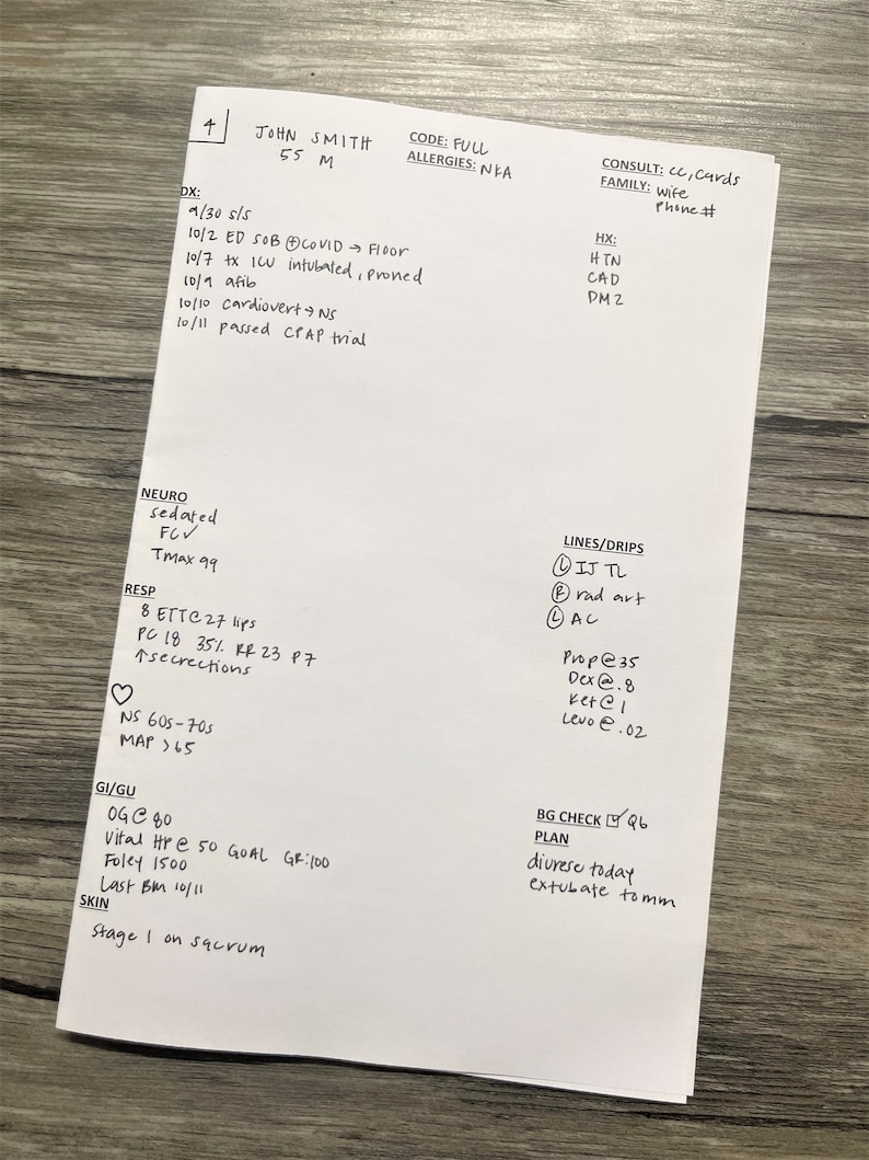 ICU Nursing Report Sheet - Etsy