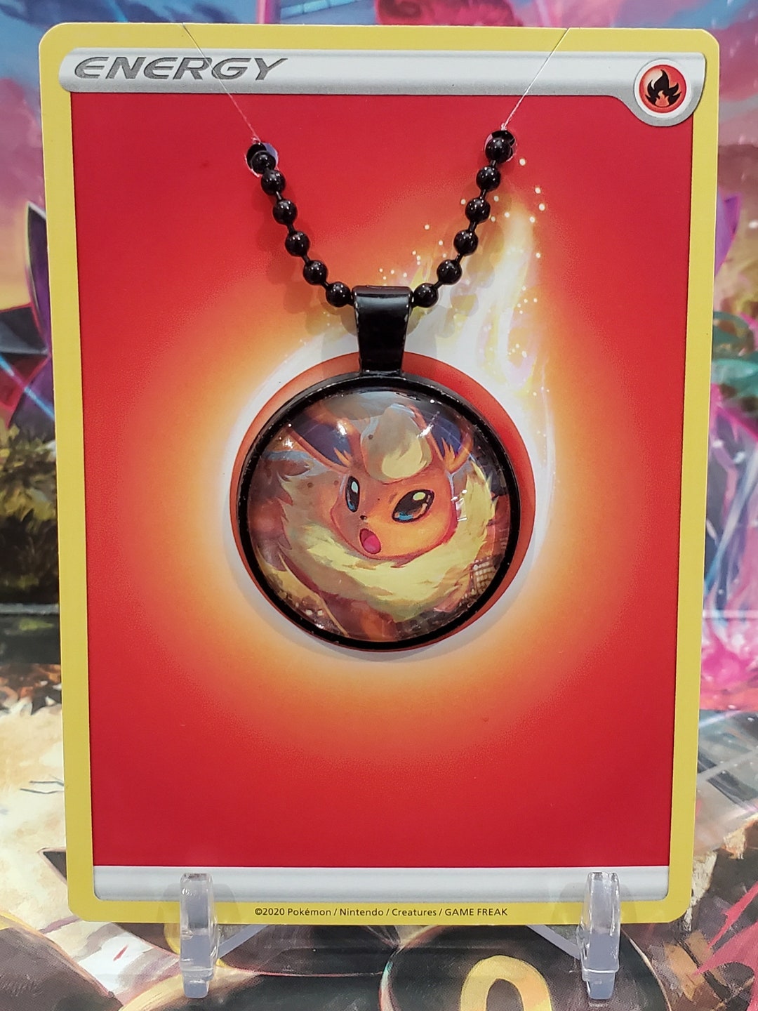Flareon Pokemon Necklace Upcycled Pokemon Card Pendant Black Pendant W ...