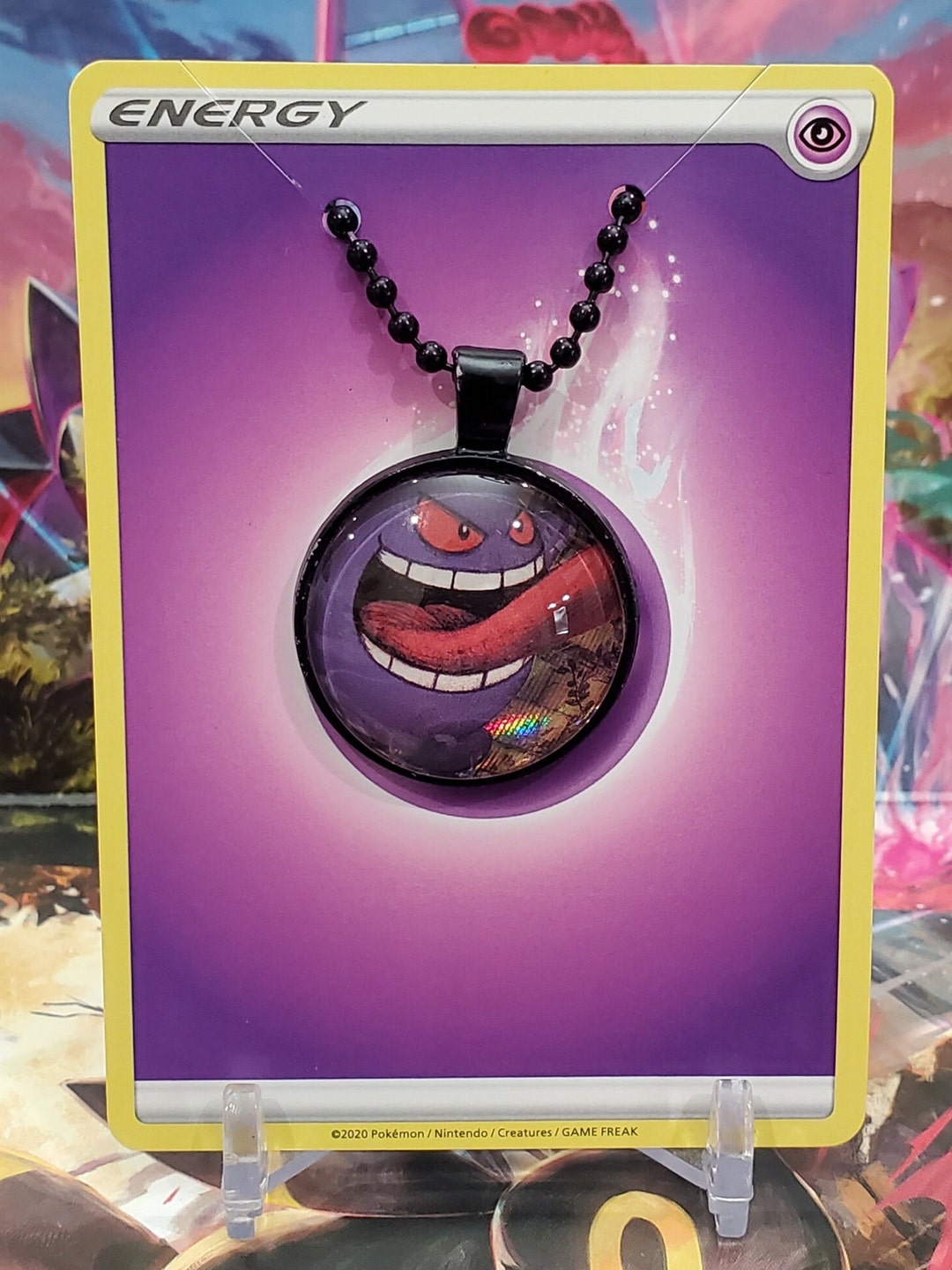 Gengar Pokemon Holographic Necklace Upcycled Pokemon Card Pendant Black ...