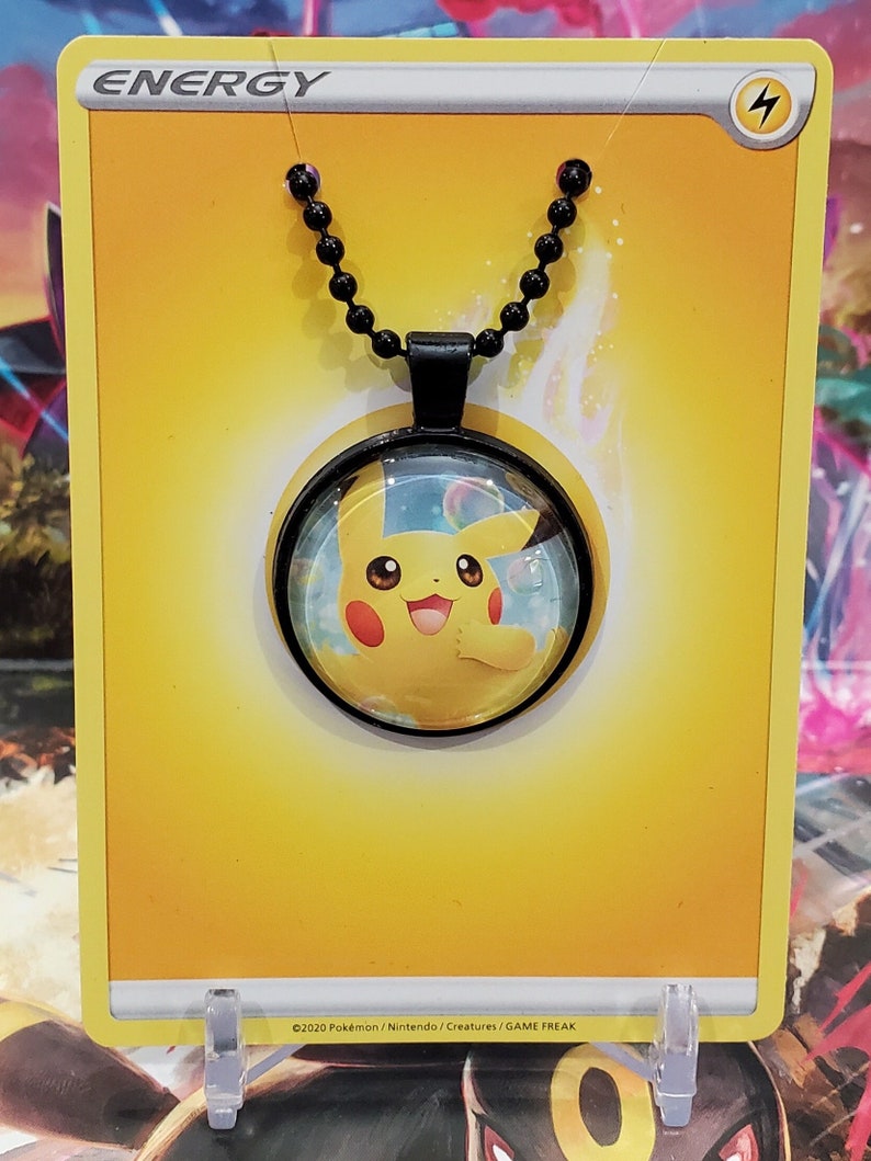 Pikachu Pokemon Necklace Upcycled Pokemon Card Pendant Black Pendant W ...