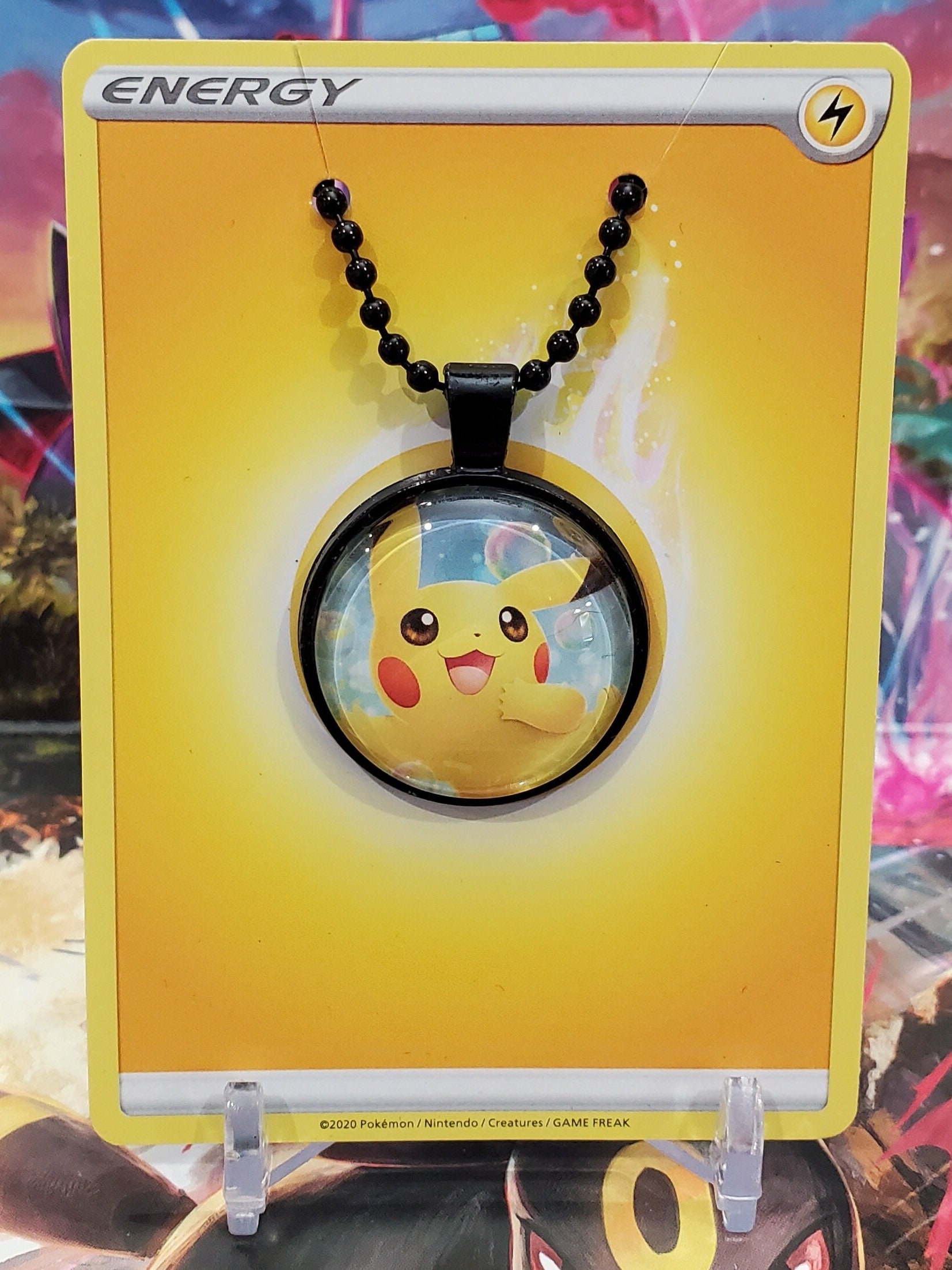 Pikachu Pokemon Necklace Upcycled Pokemon Card Pendant Black Pendant W ...