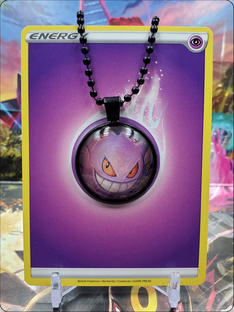 Gengar Pokemon Holographic Necklace Upcycled Pokemon Card Pendant Black ...