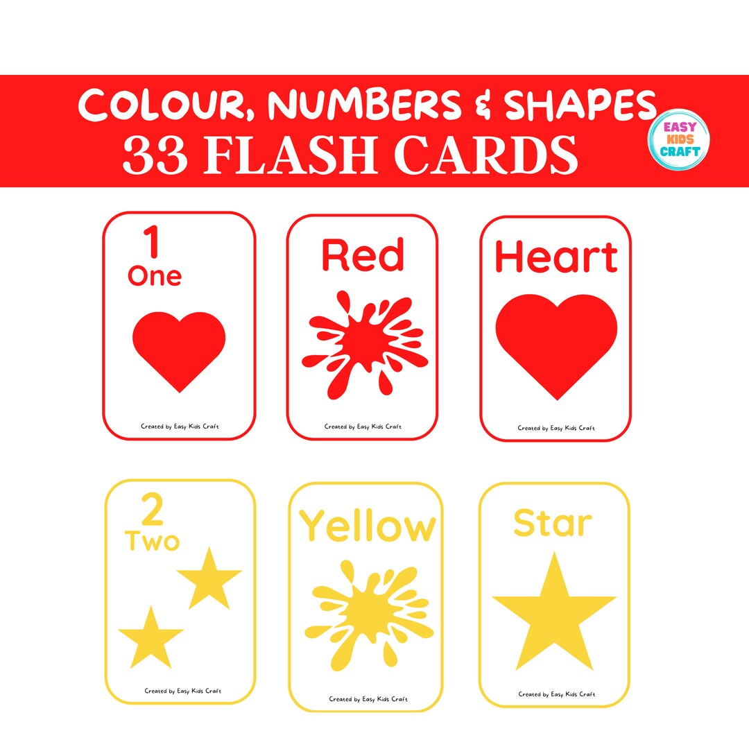 Number 1-10, Colour and Shape Flash Cards for Toddlers, Preschool ...
