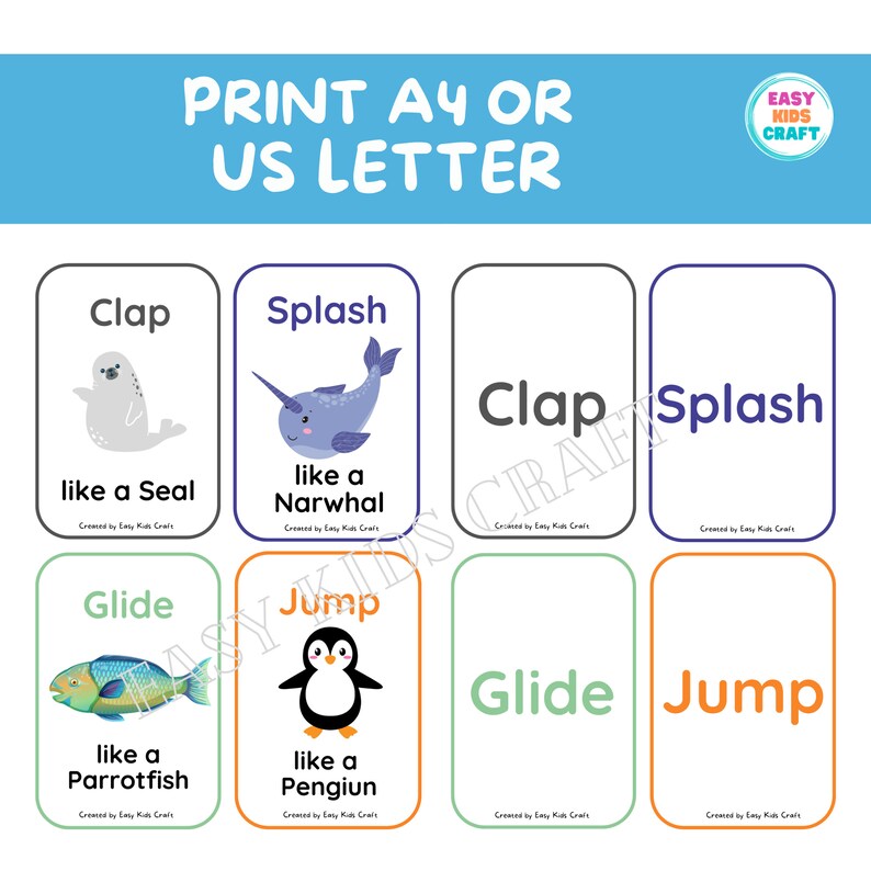 Gross Motor Skills Ocean Life Flash Cards for Preschool, Toddlers ...