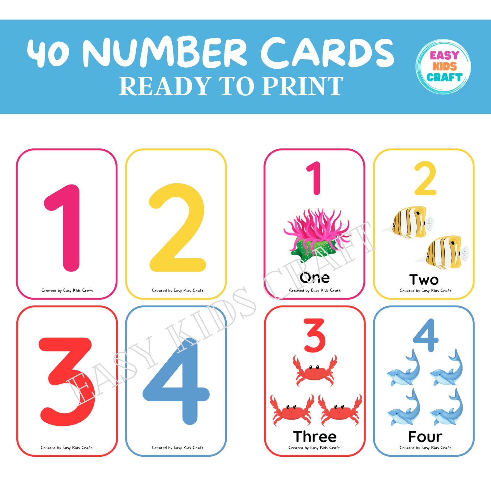 Number 1-20 Ocean Life Flash Cards for Toddlers, Preschool Learning ...