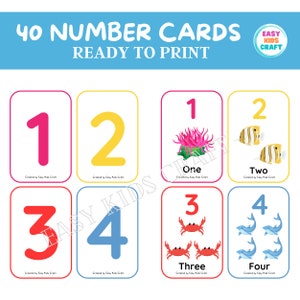 Number 1-20 Ocean Life Flash Cards for Toddlers, Preschool Learning ...