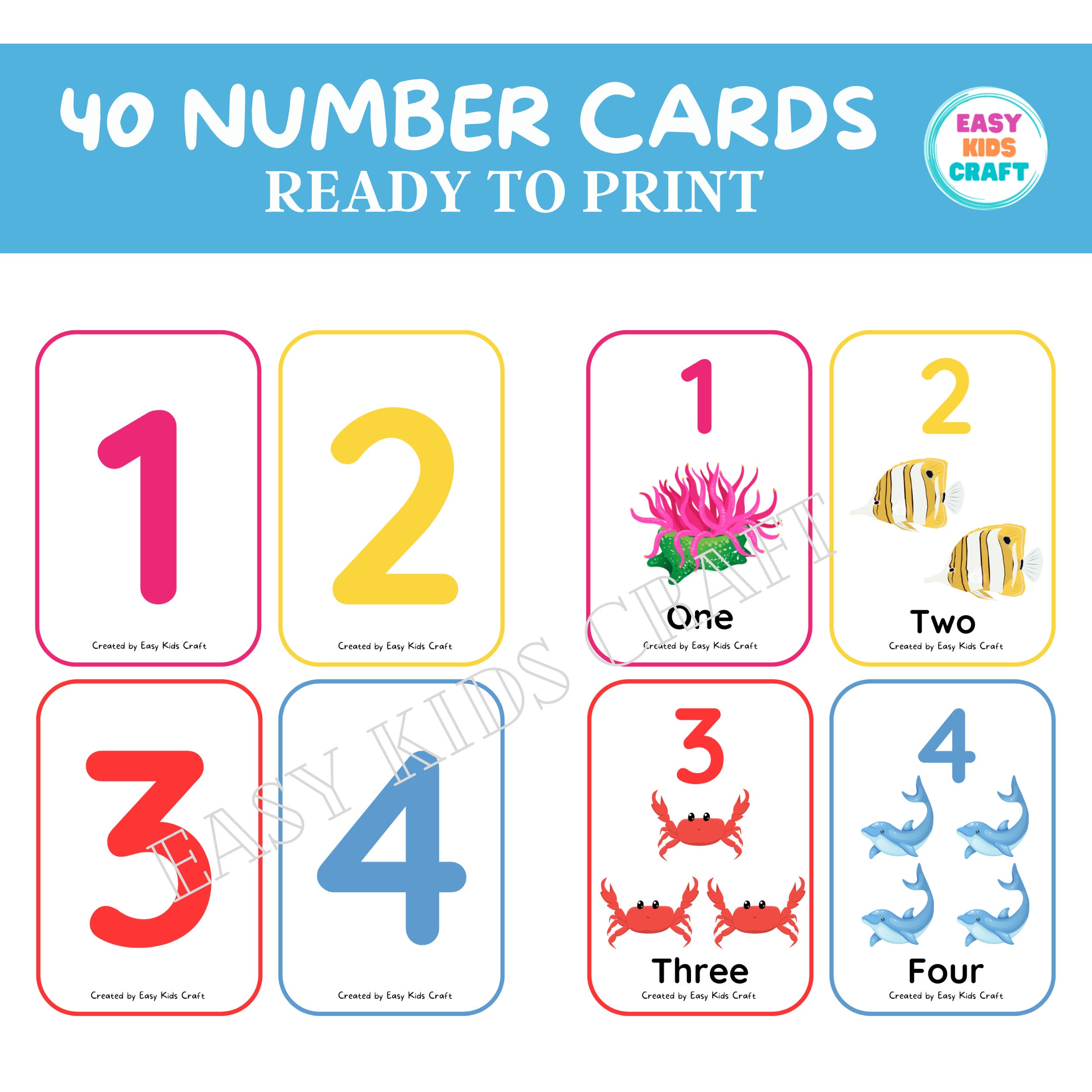 Number 1-20 Ocean Life Flash Cards for Toddlers, Preschool Learning ...
