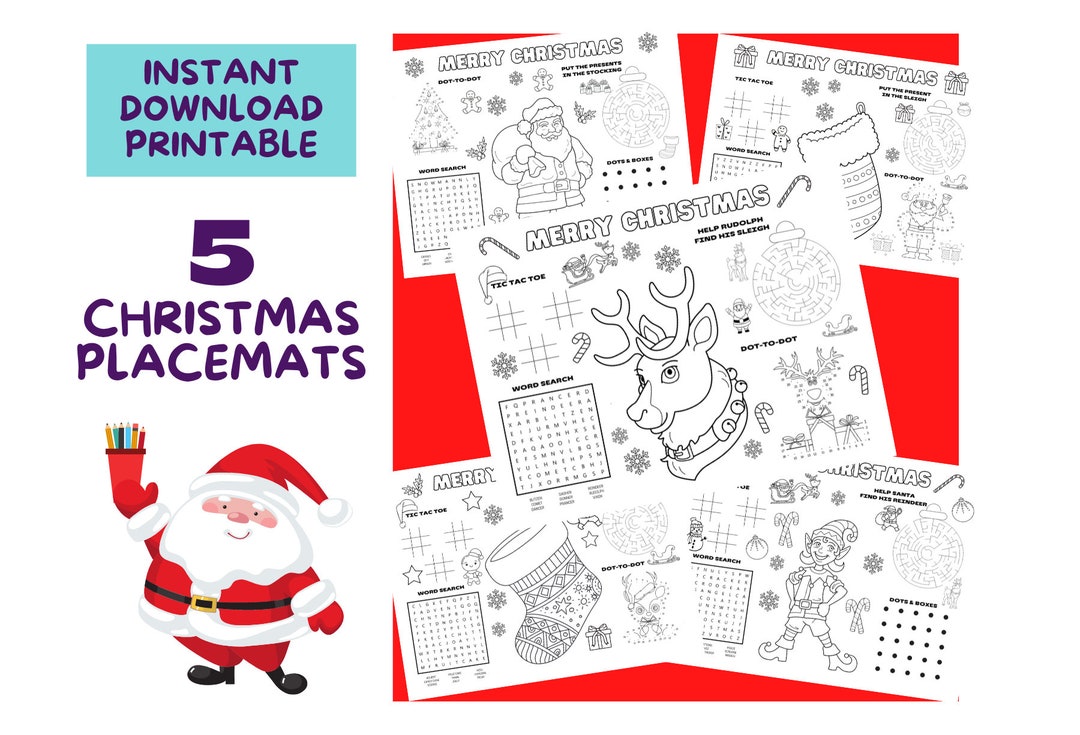 Christmas Activity Placemats, Holiday Party Printable, Printable ...