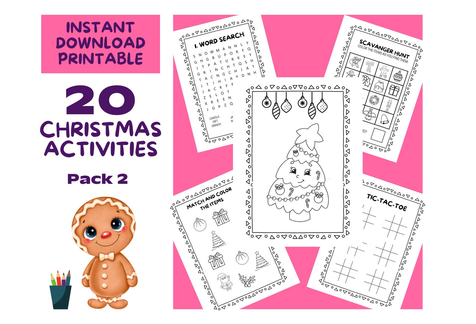 20 Christmas Activity Printables Pk 2, Christmas Party Games, Christmas ...