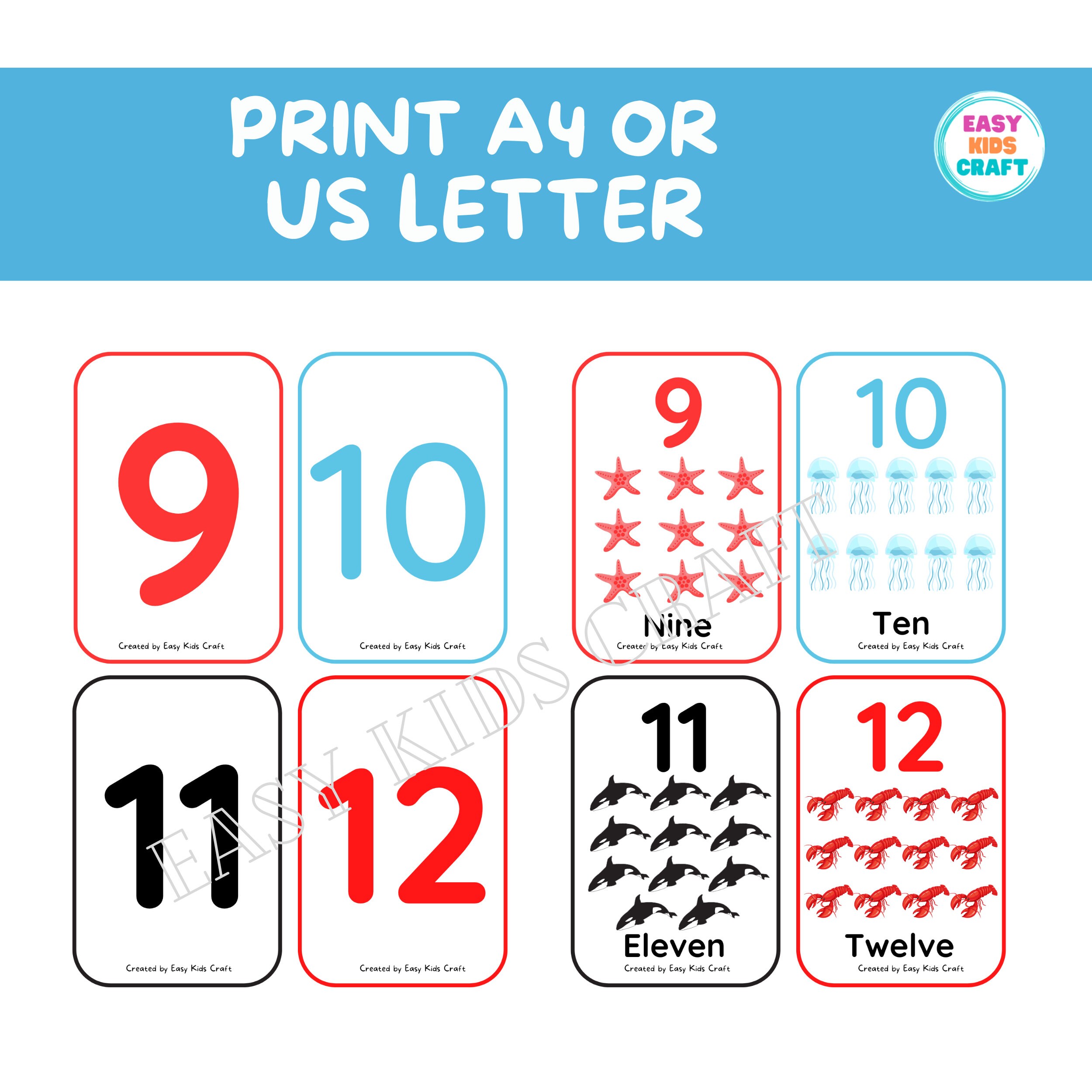 Number 1-20 Ocean Life Flash Cards for Toddlers, Preschool Learning ...