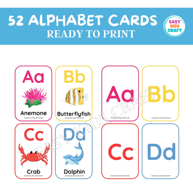 Alphabet Ocean Life Flash Cards for Toddlers, Preschool Learning Cards ...