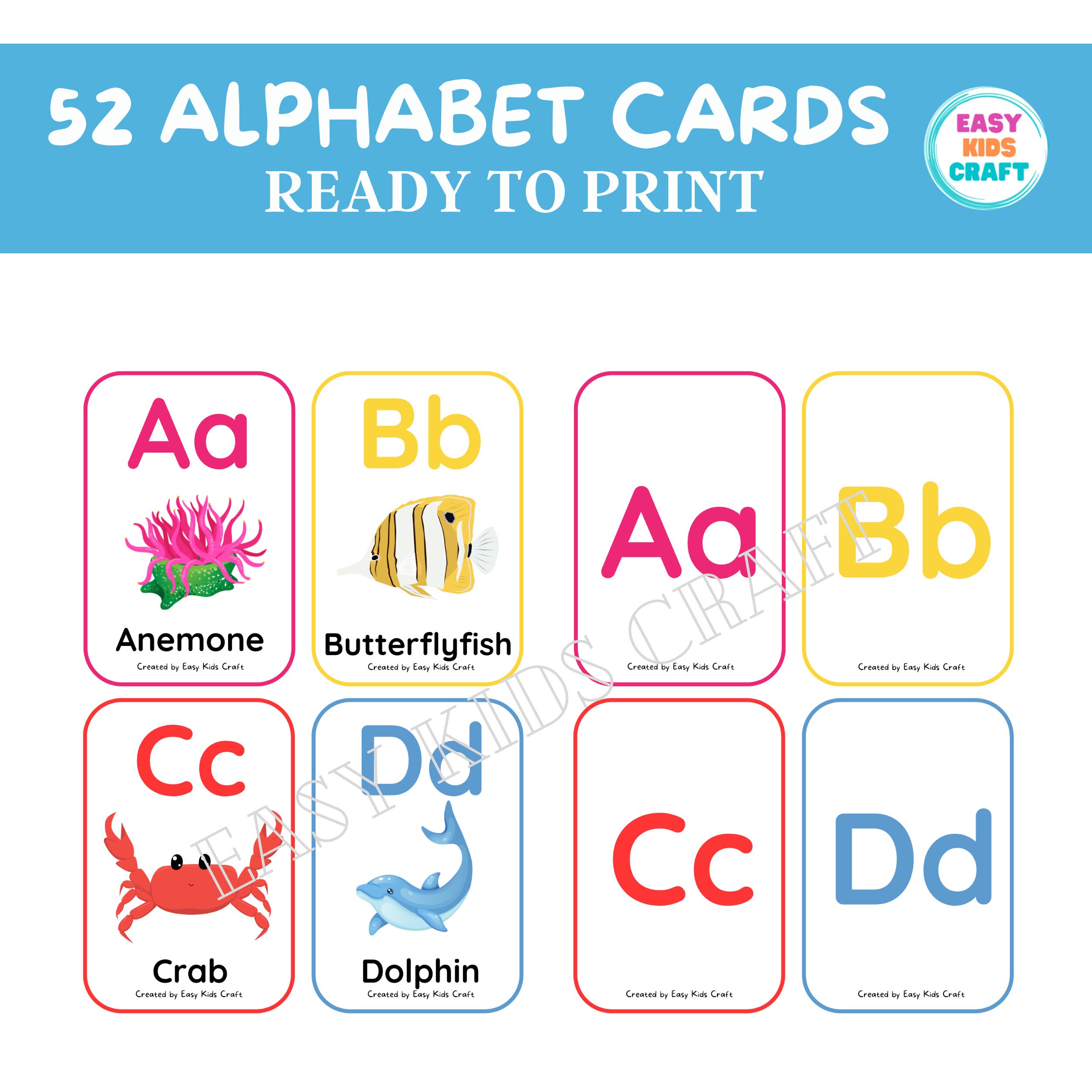 Alphabet Ocean Life Flash Cards for Toddlers, Preschool Learning Cards ...