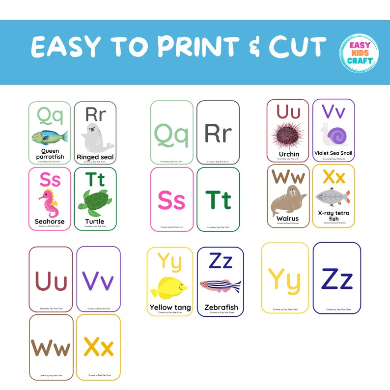 Alphabet Ocean Life Flash Cards for Toddlers, Preschool Learning Cards ...