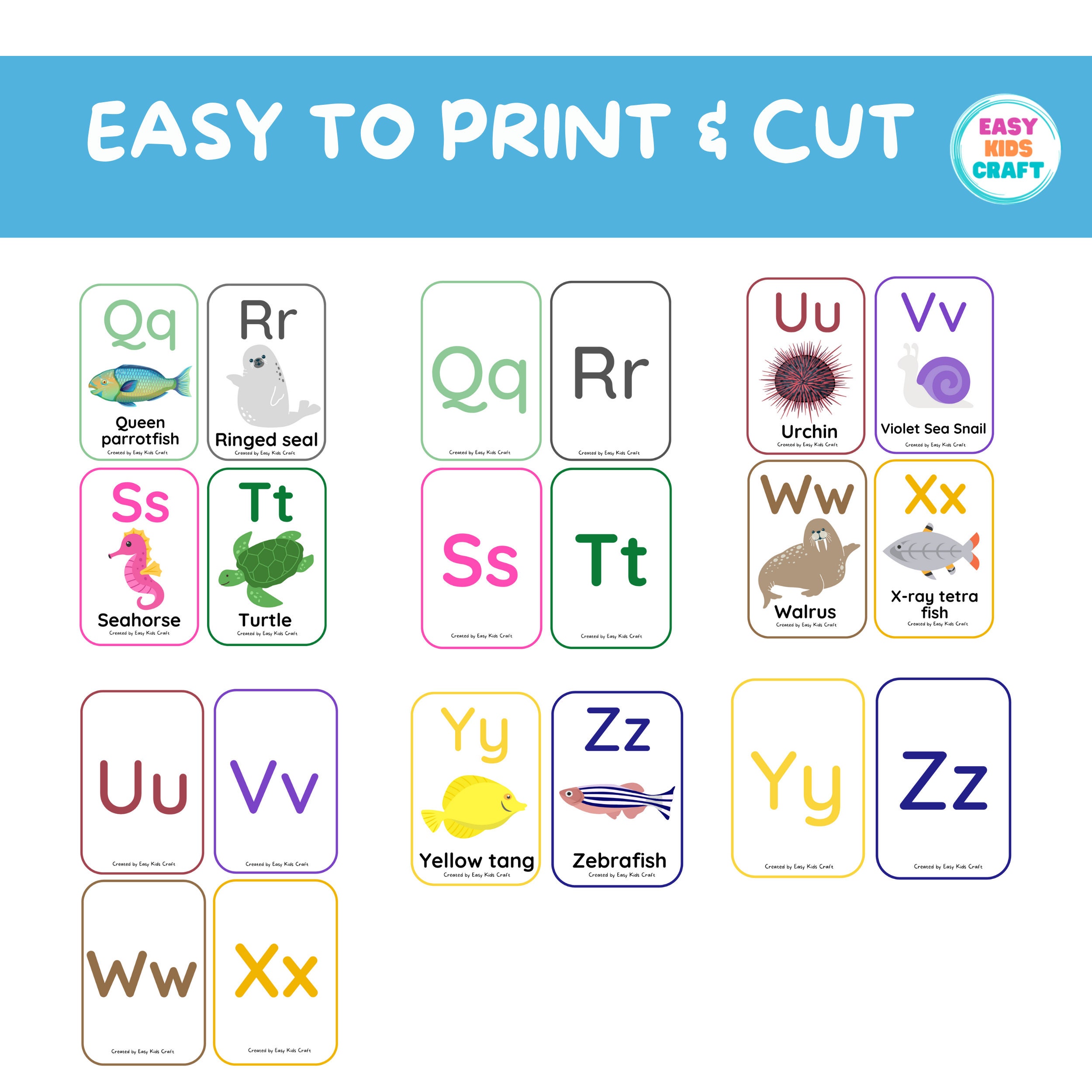 Alphabet Ocean Life Flash Cards for Toddlers, Preschool Learning Cards ...