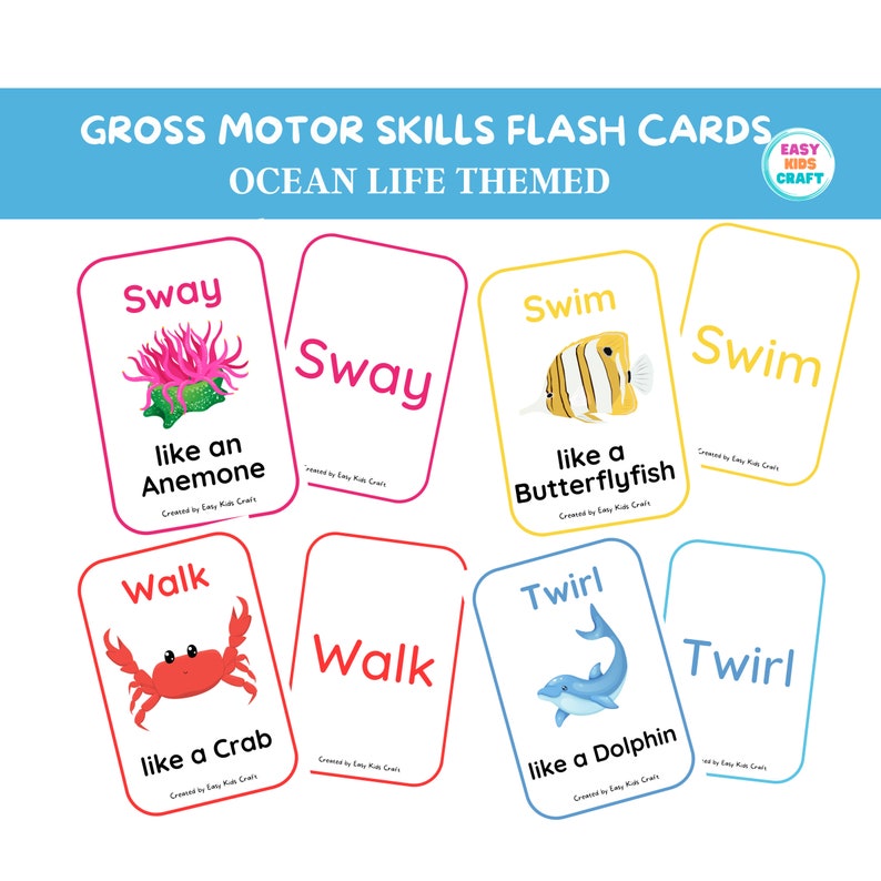 Gross Motor Skills Ocean Life Flash Cards for Preschool, Toddlers ...