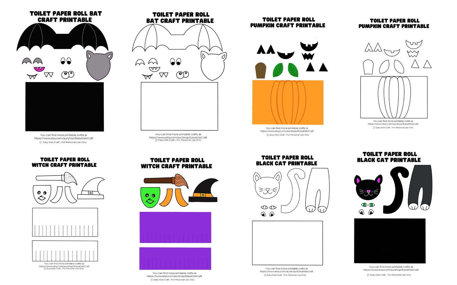 Halloween Bundle Toilet Paper Roll Crafts | Witch Bat Pumpkin Black Cat ...
