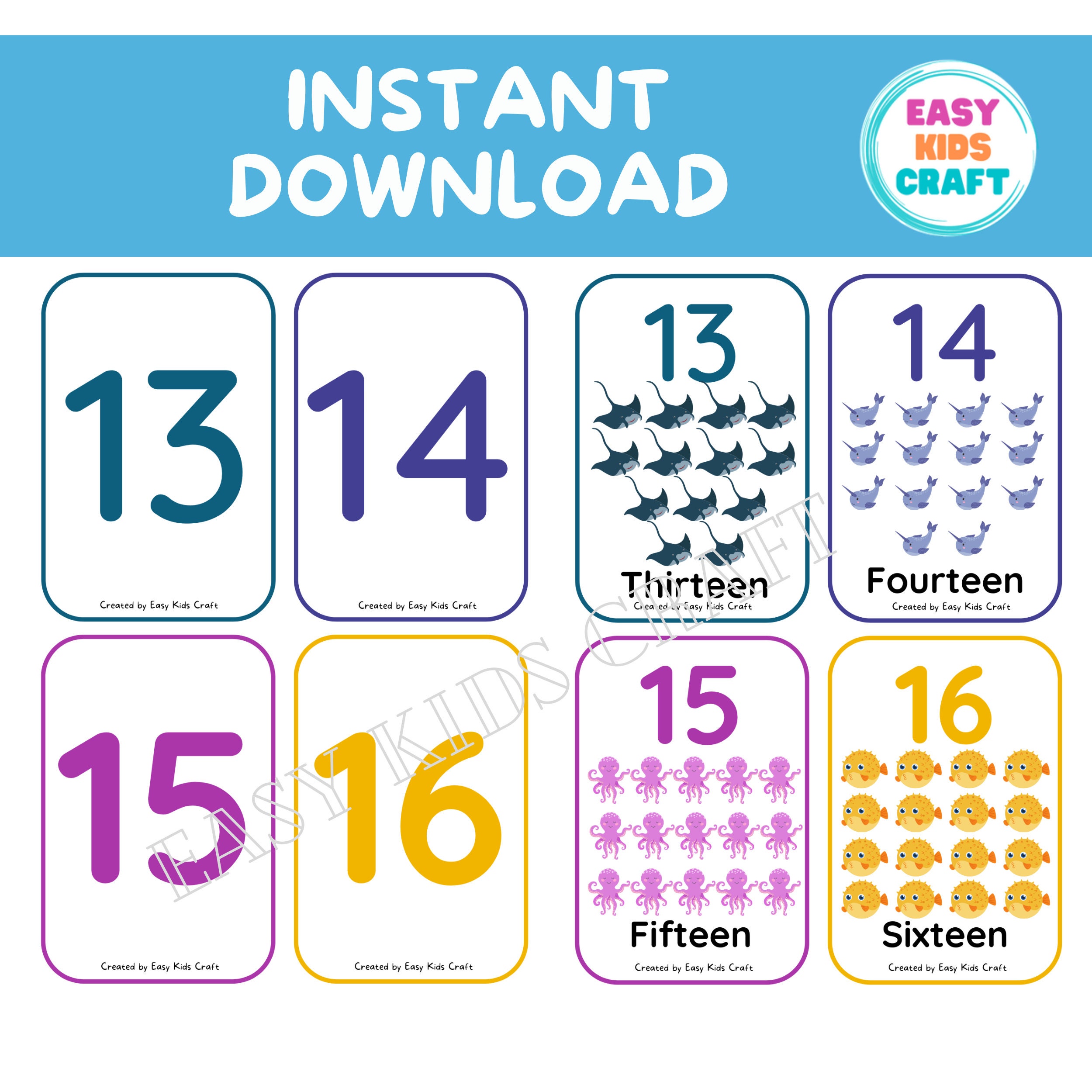 Number 1-20 Ocean Life Flash Cards for Toddlers, Preschool Learning ...