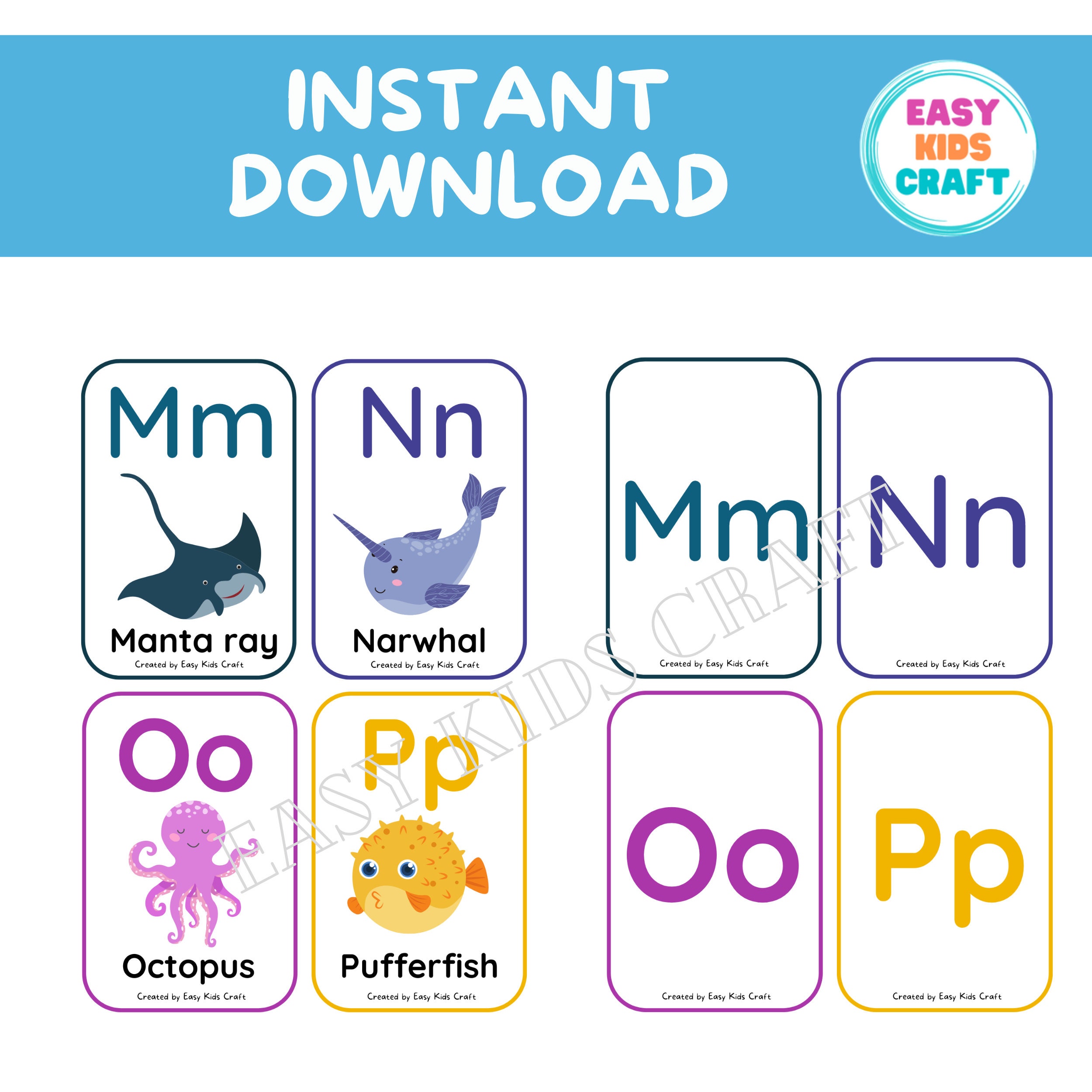 Alphabet Ocean Life Flash Cards for Toddlers, Preschool Learning Cards ...