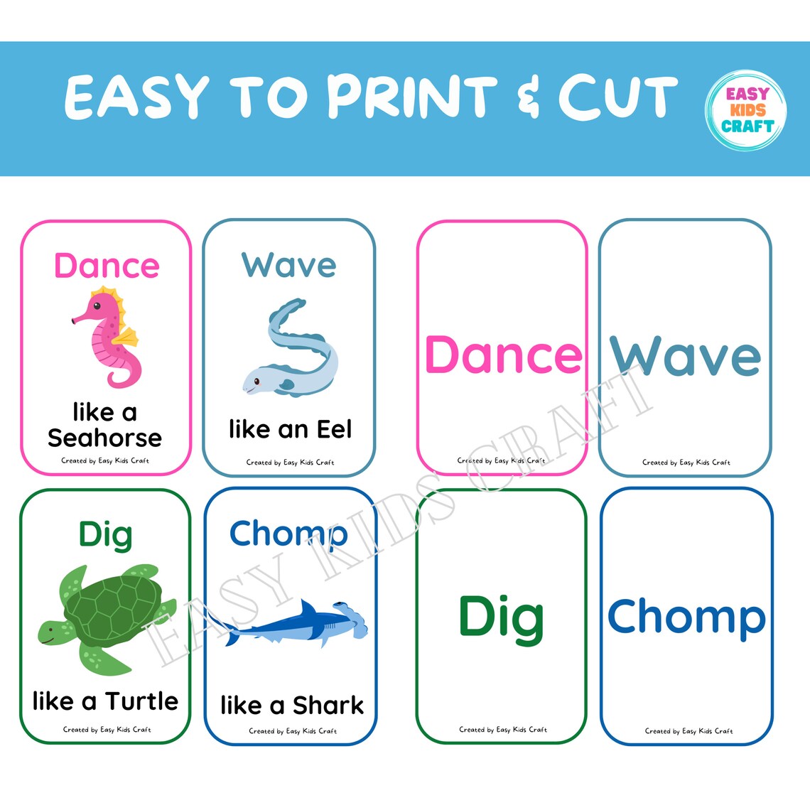 Gross Motor Skills Ocean Life Flash Cards for Preschool, Toddlers ...