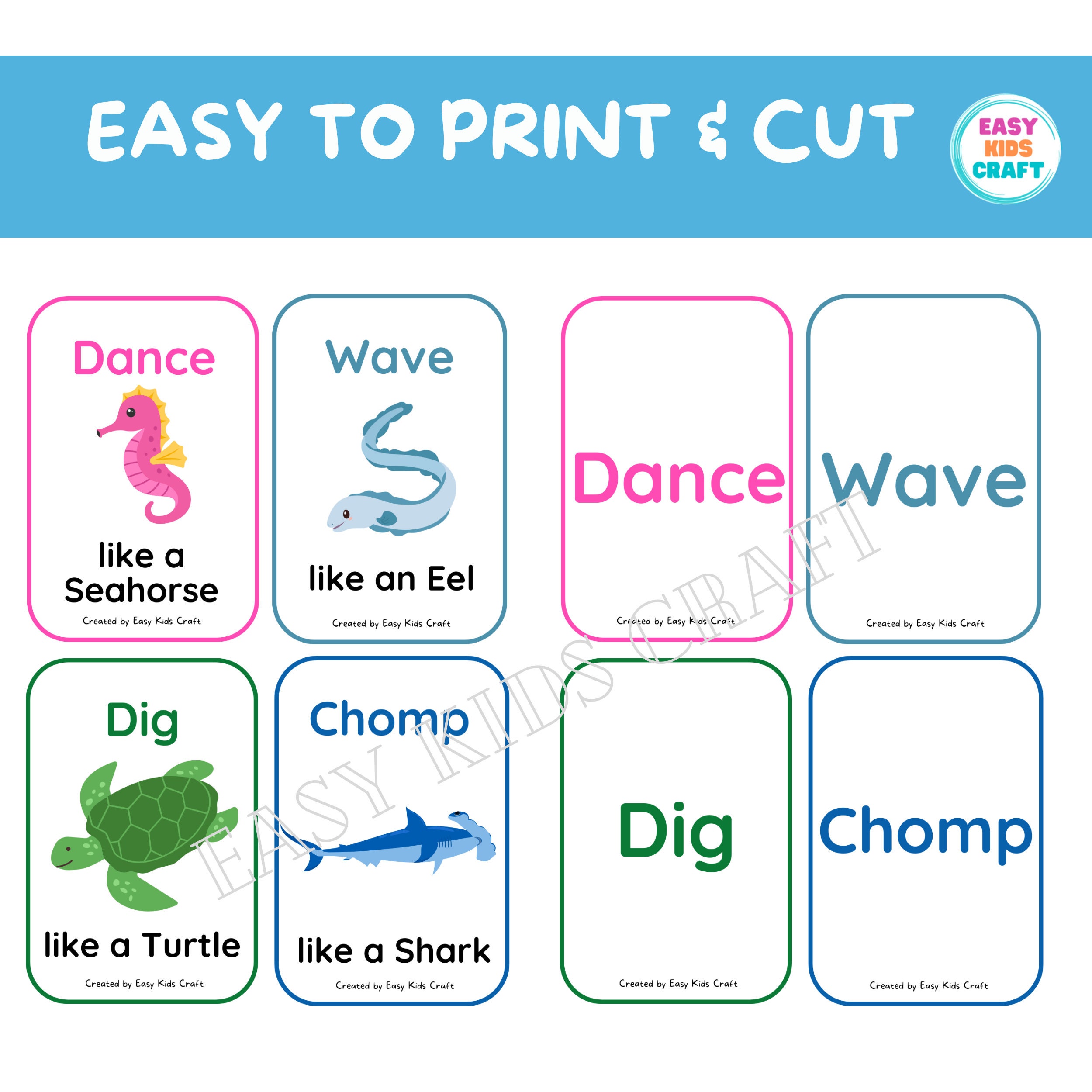 Gross Motor Skills Ocean Life Flash Cards for Preschool, Toddlers ...