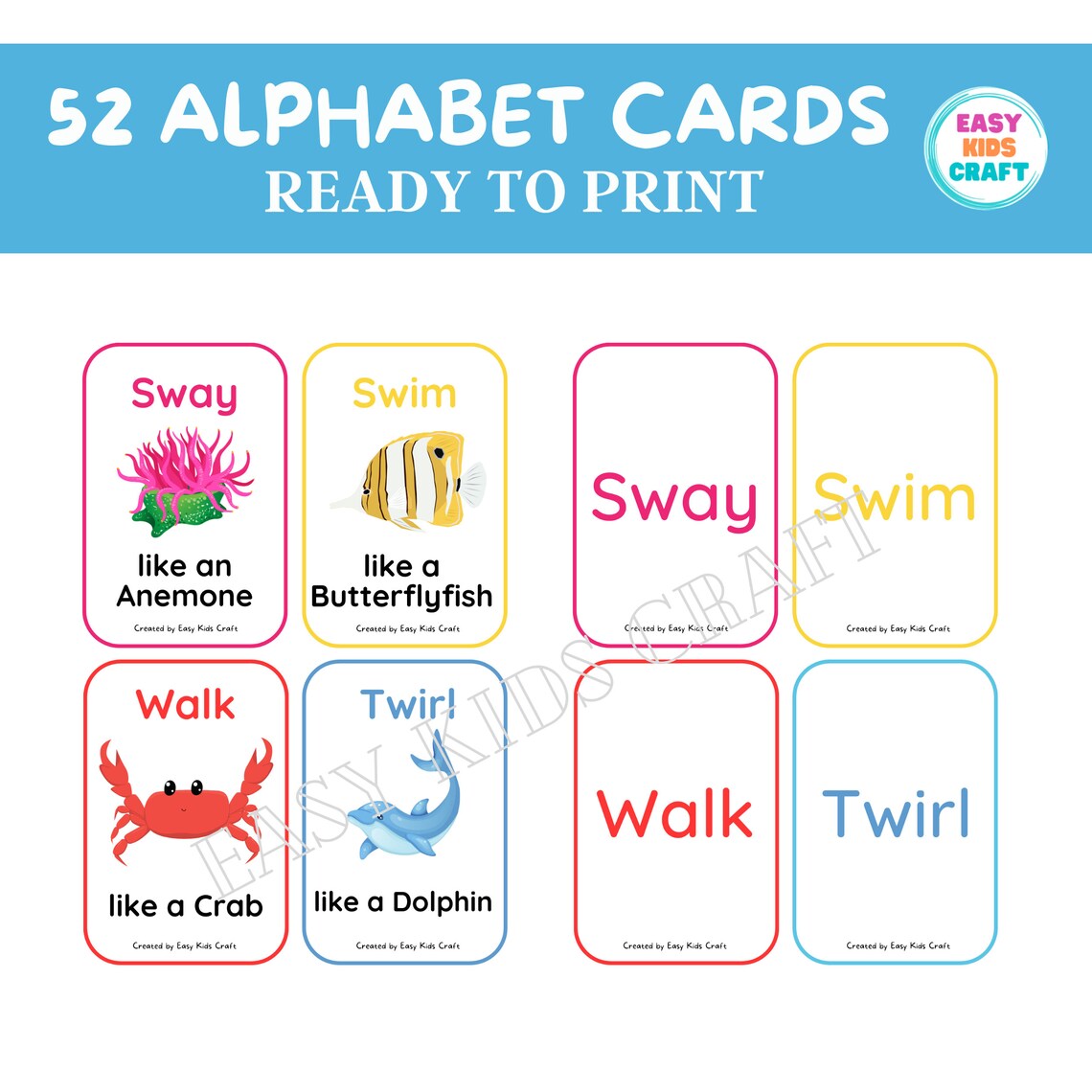 Gross Motor Skills Ocean Life Flash Cards for Preschool, Toddlers ...