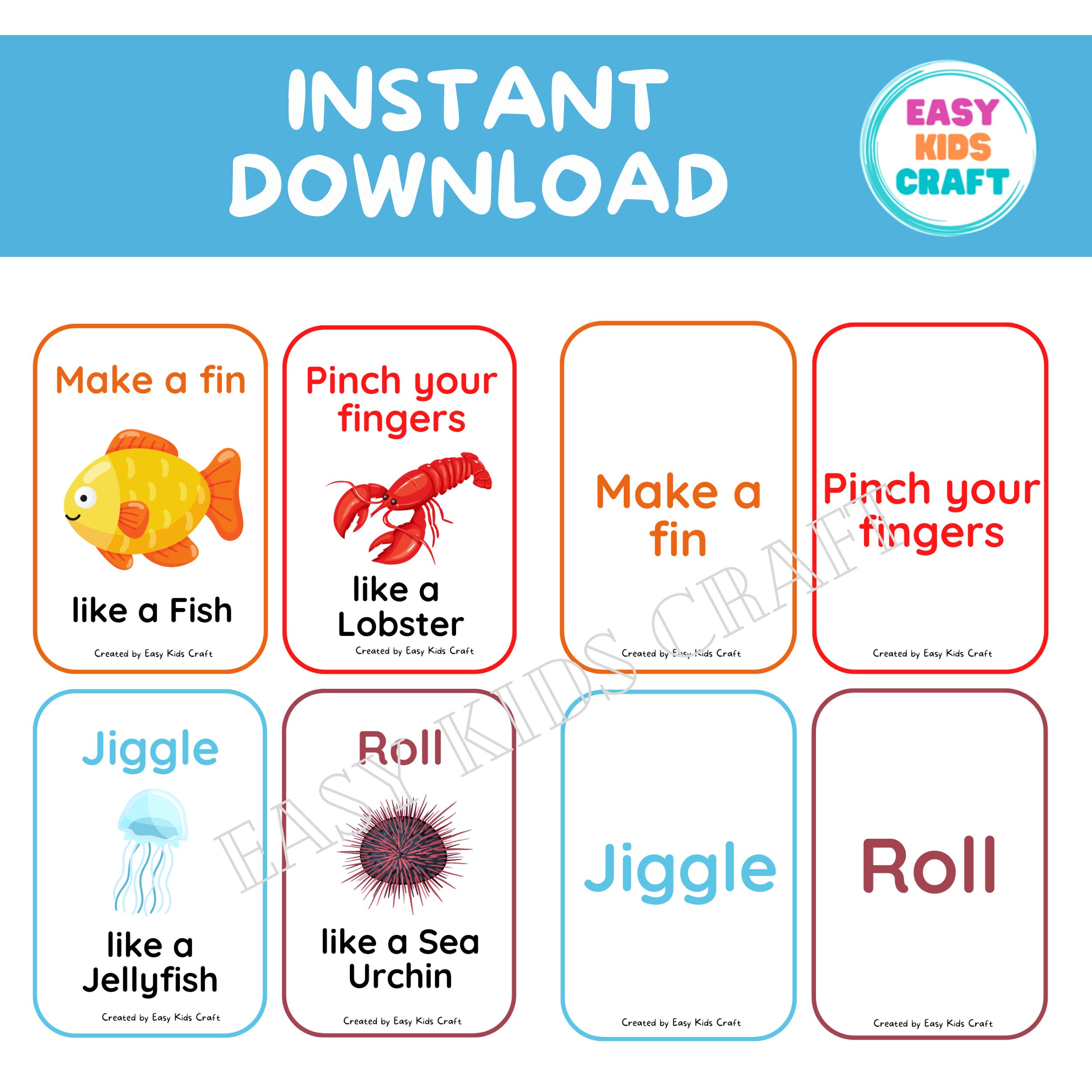 Gross Motor Skills Ocean Life Flash Cards for Preschool, Toddlers ...