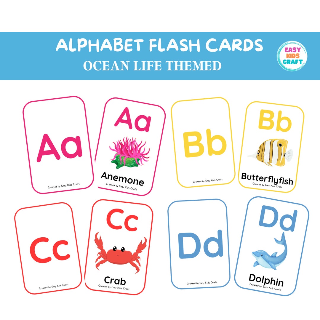 Alphabet Ocean Life Flash Cards for Toddlers, Preschool Learning Cards ...