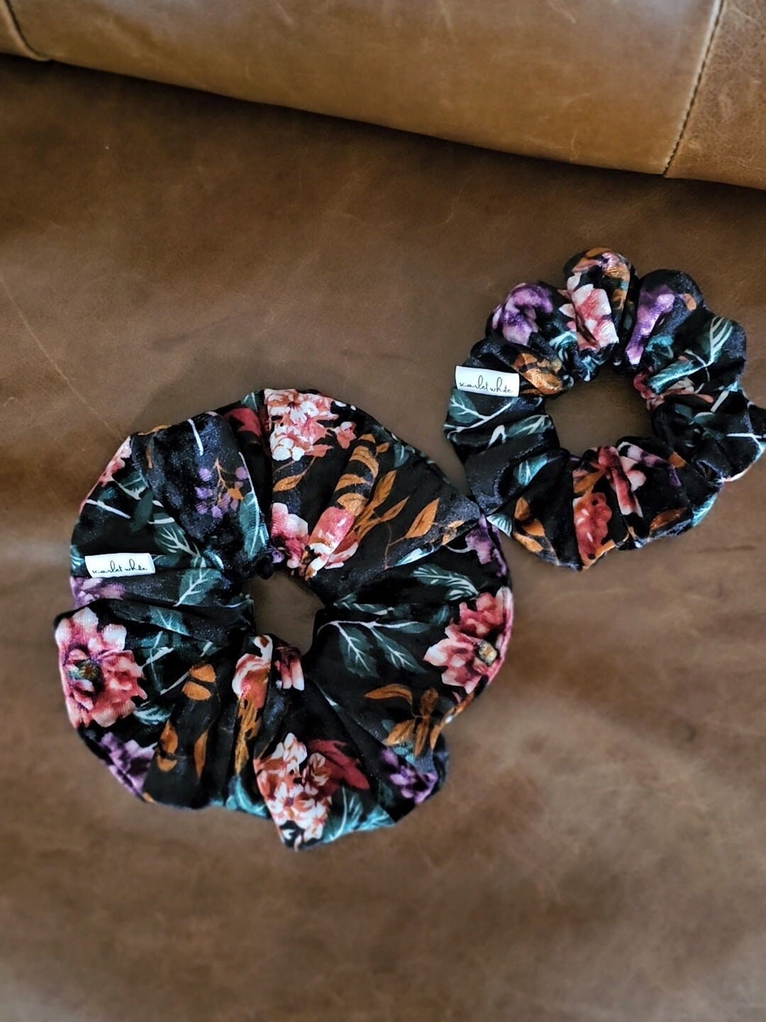 Flower Velvet Scrunchie Classic or Mega Size Velvet Scrunchie Floral ...