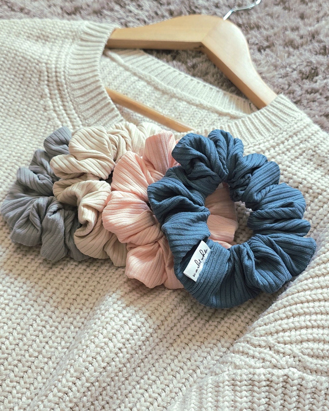 Set of 4 Ribbed Knit Scrunchie Set Knit Scrunchies Hair Accessories ...