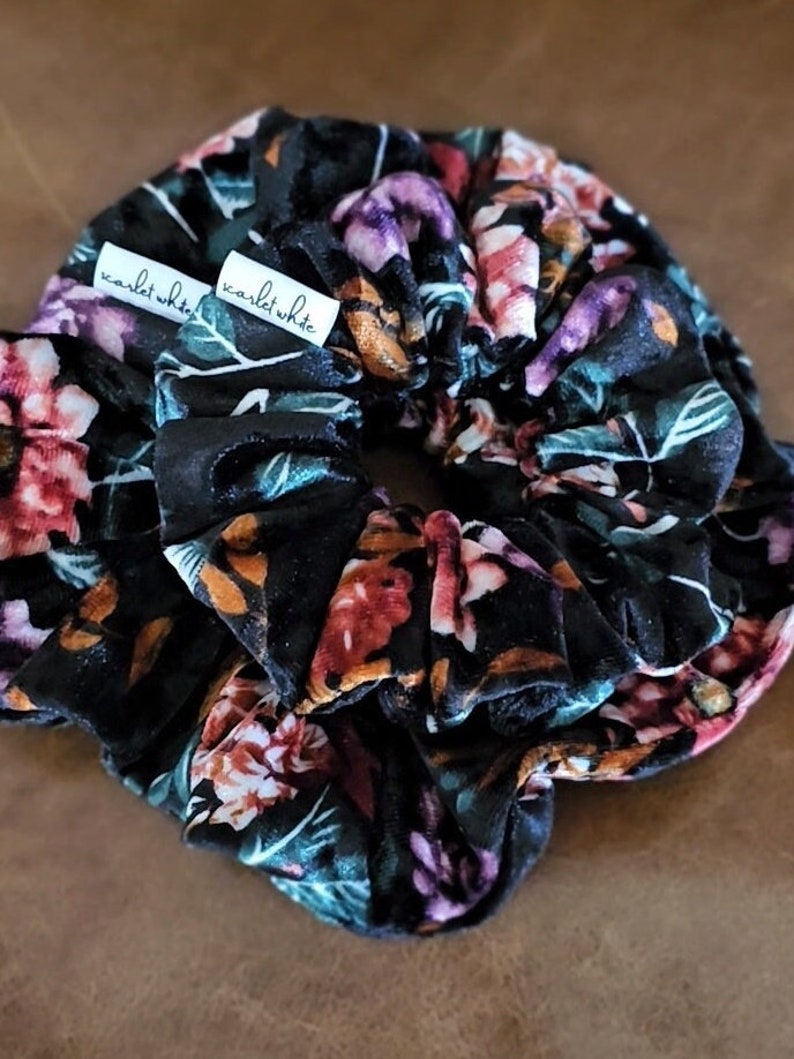 Flower Velvet Scrunchie Classic or Mega Size Velvet Scrunchie Floral ...