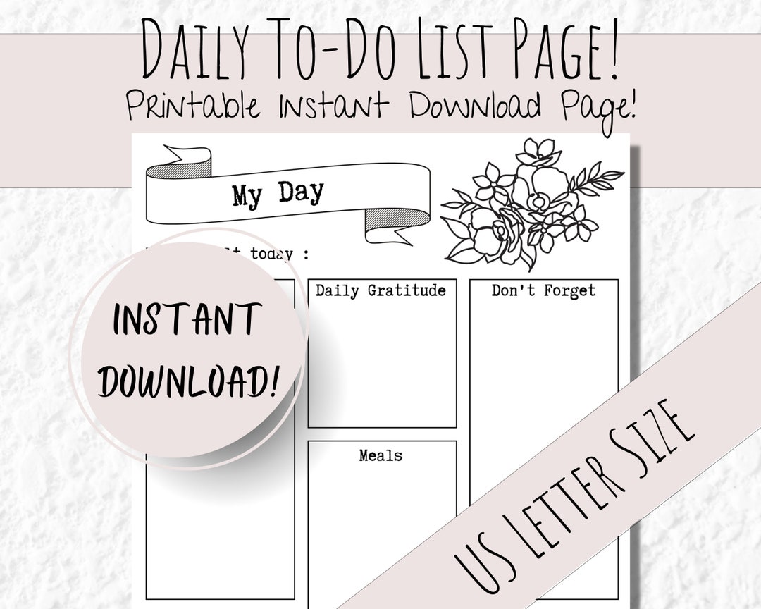 Digital Printable Daily Plan Page for Planners and Bullet Journals, US ...