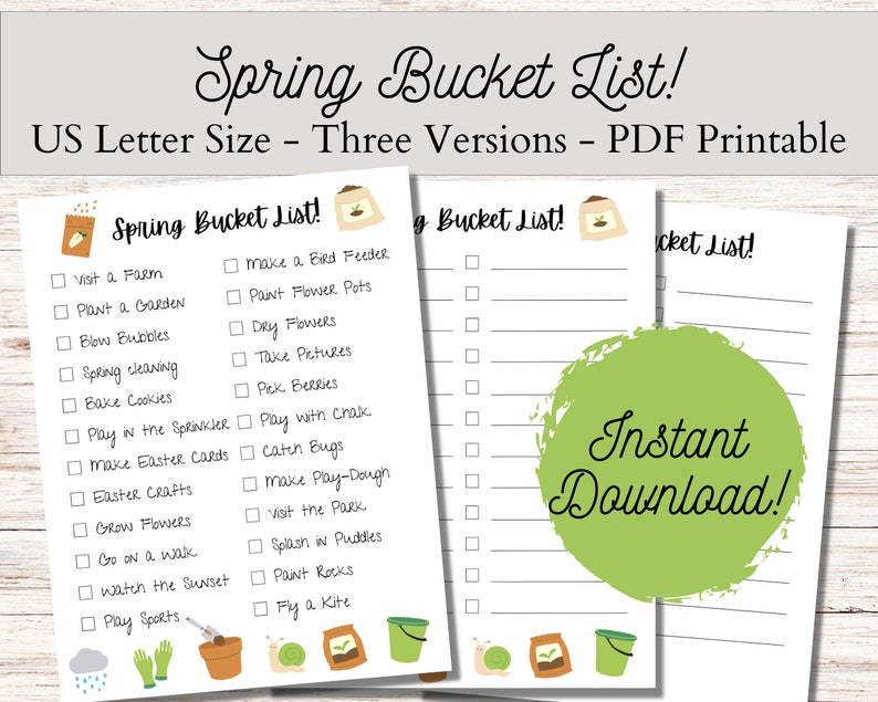 Spring Bucket List Printable, Spring Printable, Spring Break, Kids ...