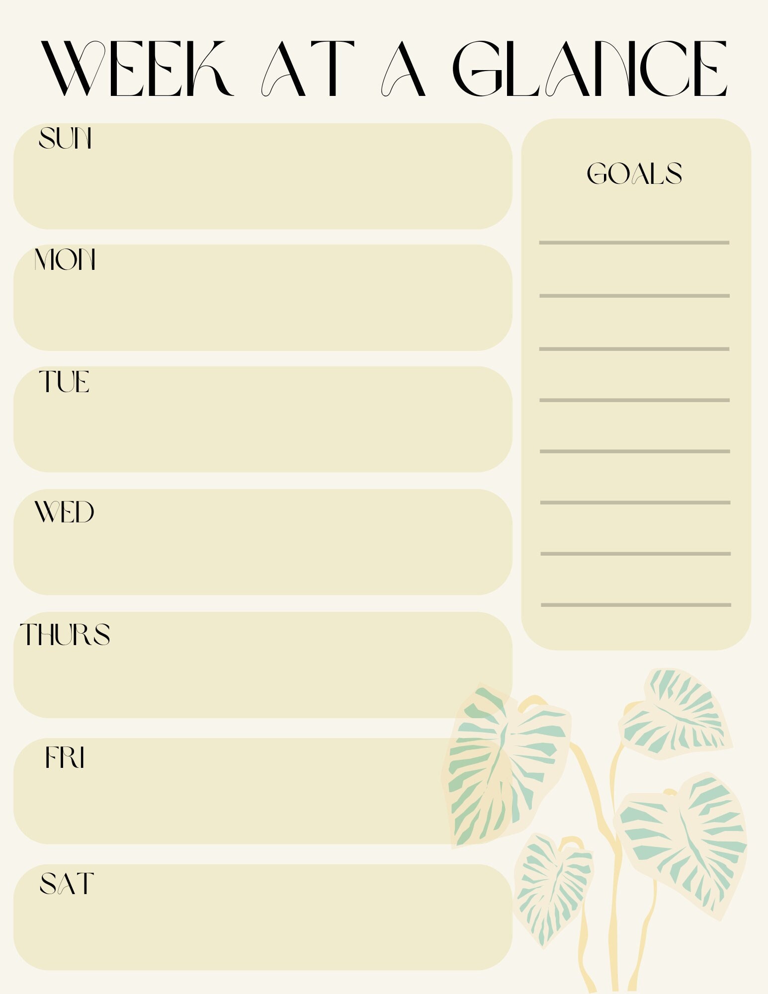 Week at a Glance Planner Sheet, Digital Download Planner to Do Sheet ...