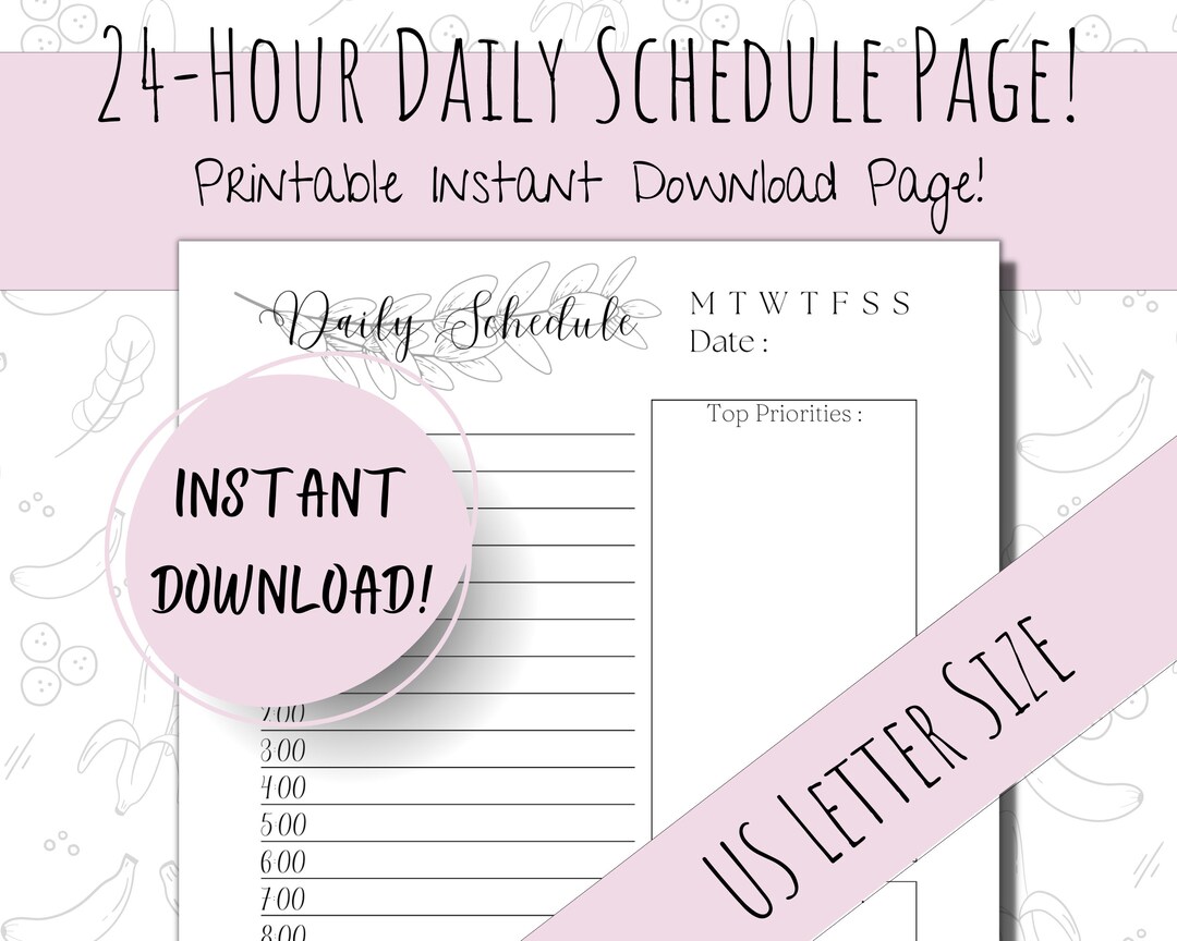 24 Hour Planner Printable, Hourly Planner for Productivity, Military ...