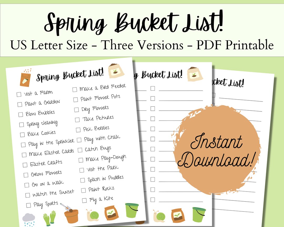 Spring Bucket List Printable, Spring Printable, Spring Break, Kids ...