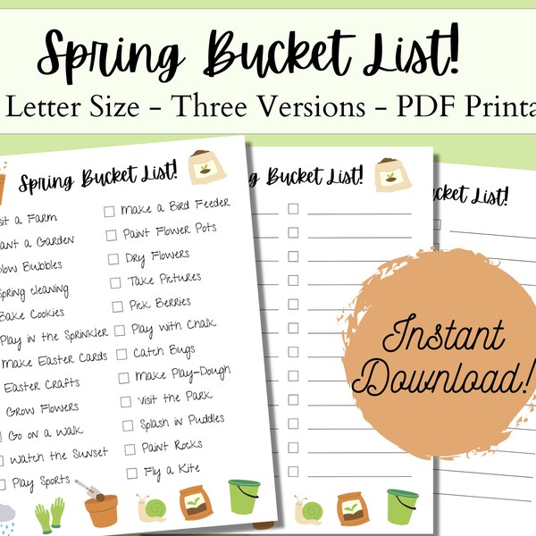 Spring Bucket List Printable, Spring Printable, Spring Break, Kids ...