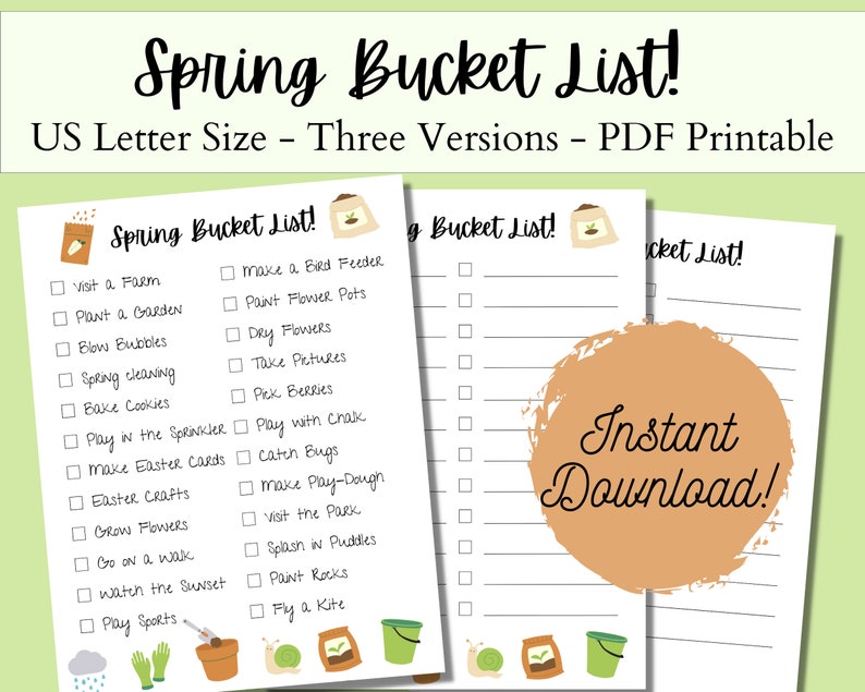 Spring Bucket List Printable, Spring Printable, Spring Break, Kids ...