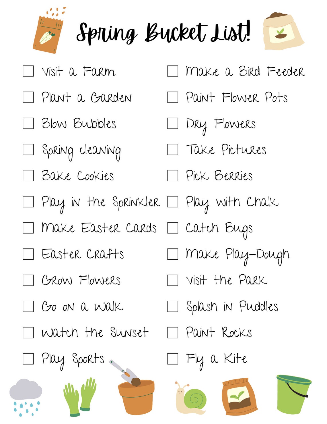 Spring Bucket List Printable, Spring Printable, Spring Break, Kids ...