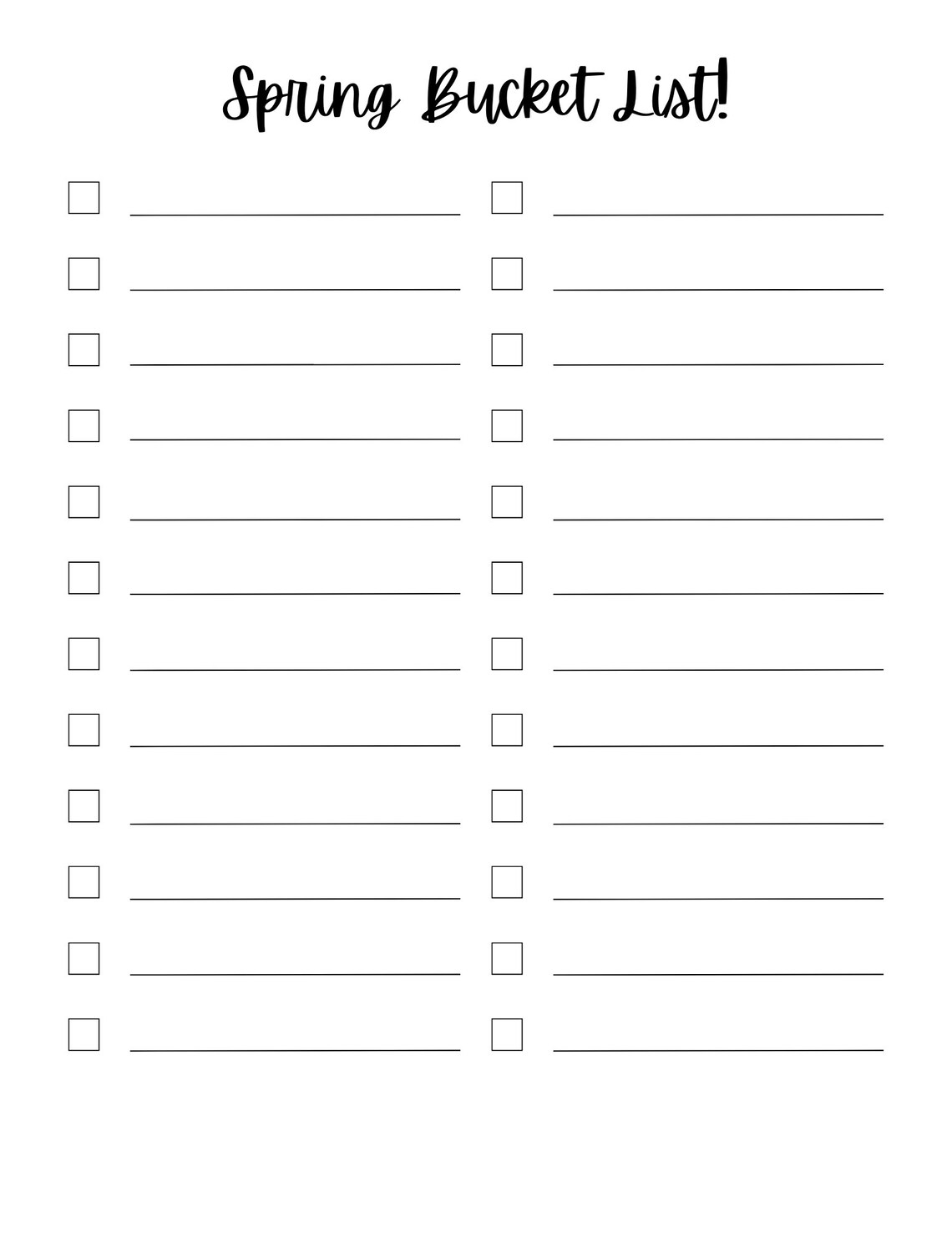 Spring Bucket List Printable, Spring Printable, Spring Break, Kids ...