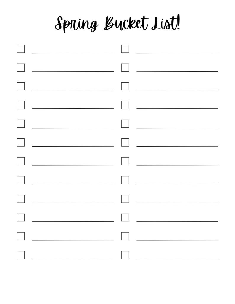 Spring Bucket List Printable, Spring Printable, Spring Break, Kids ...