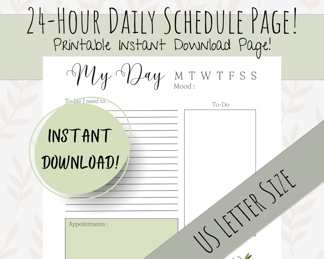 Digital Printable Daily Planner Page, Personal Daily Planner, Daily ...