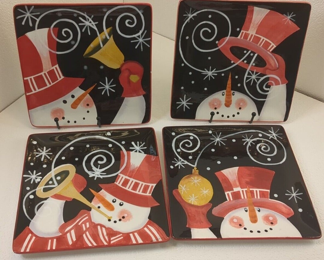STEPHANIE STOUFFER Certified International SNOWMAN Salad Plates Lot of ...